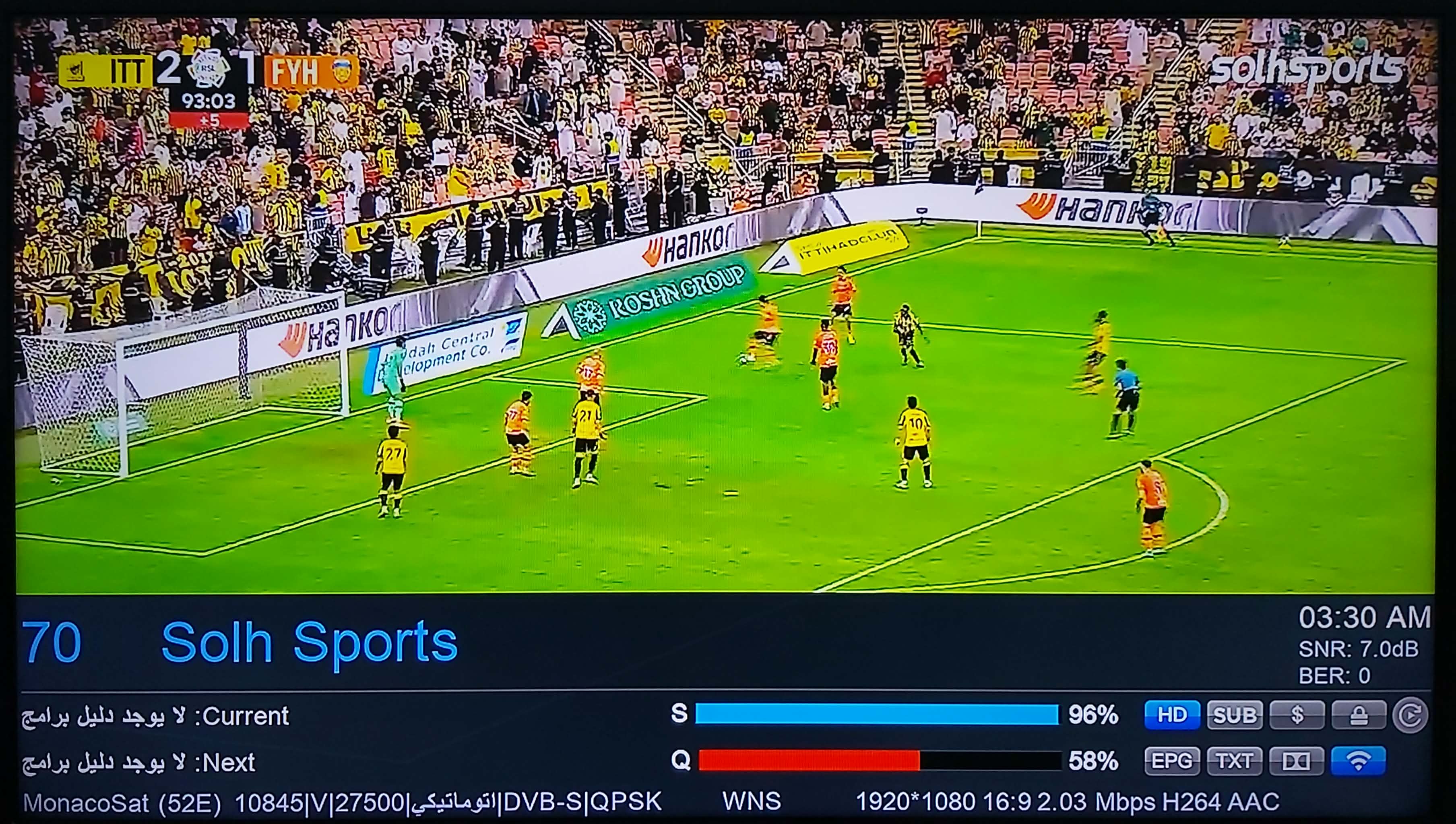 Increased signal strength for sports channels on the 52 East satellite ...